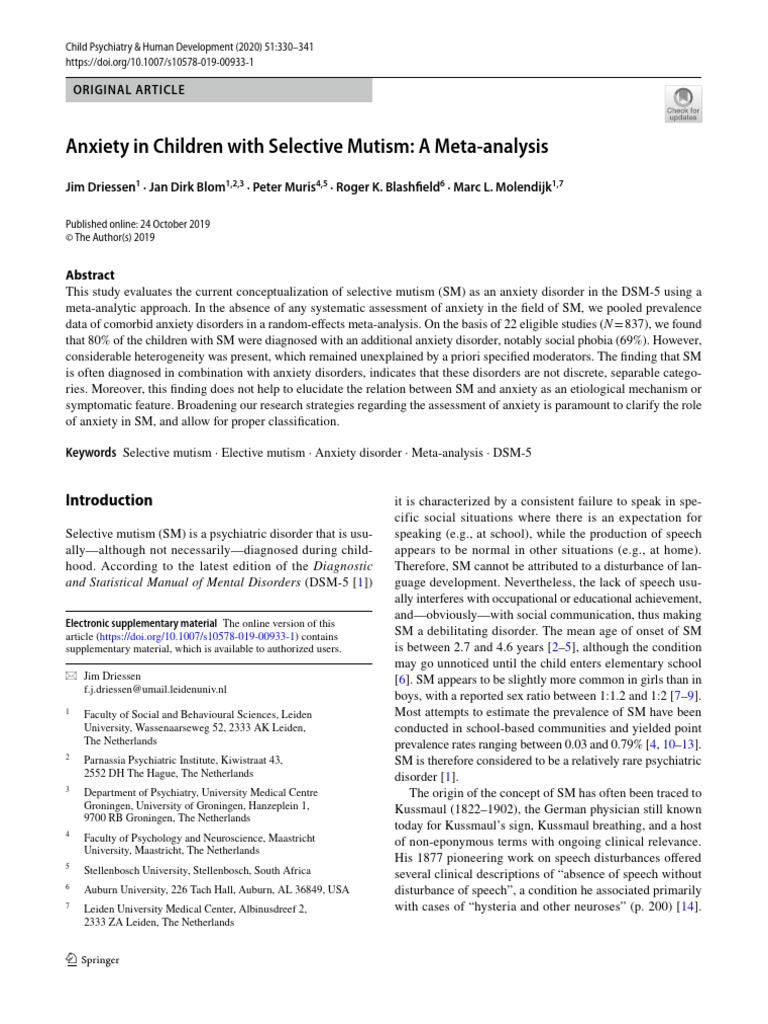 Anxiety in Children With Selective Mutism | PDF | Mental Disorder ...