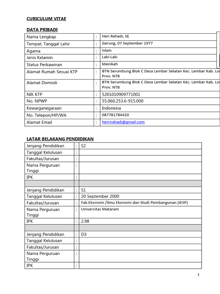 CV Heri Rahadi | PDF