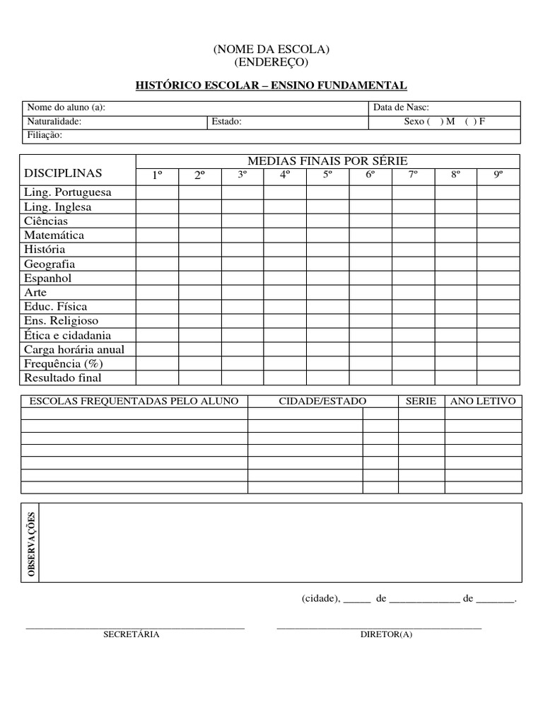 Modelo de Histórico Escolar | PDF