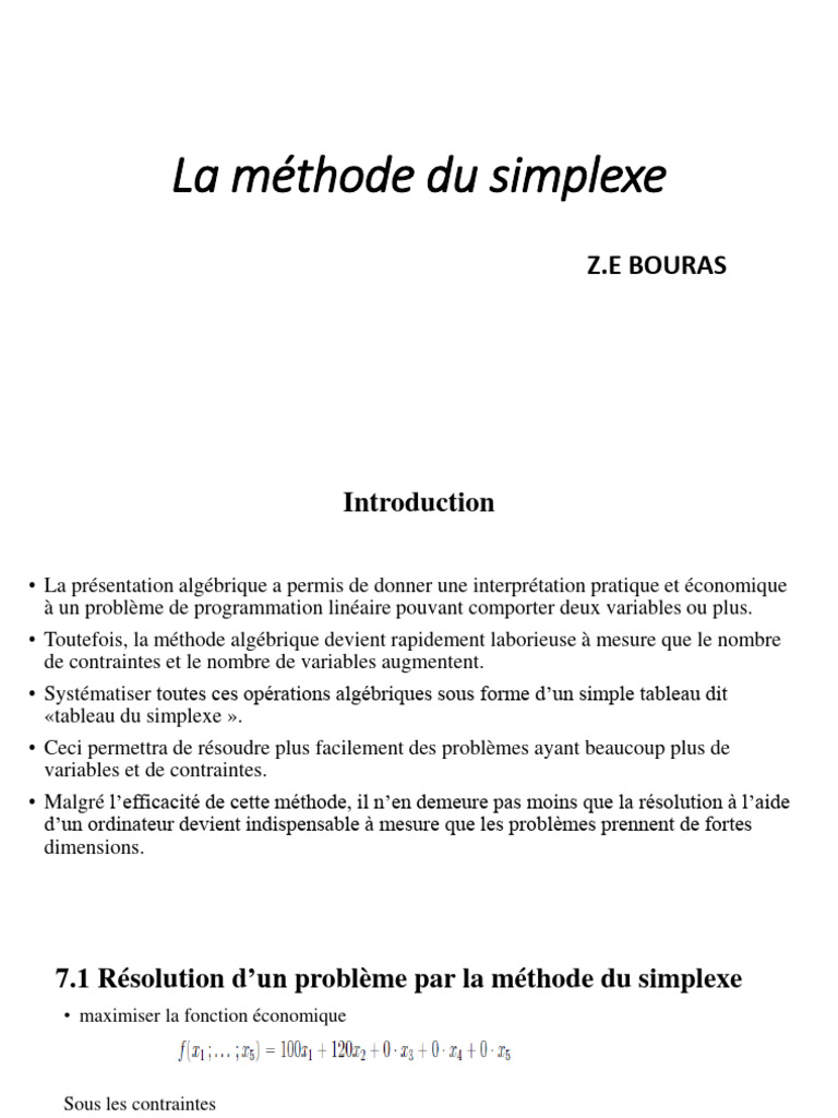 Optimisation Simplexe: Guide Pratique | PDF | Optimisation linéaire | Matrice (Mathématiques)