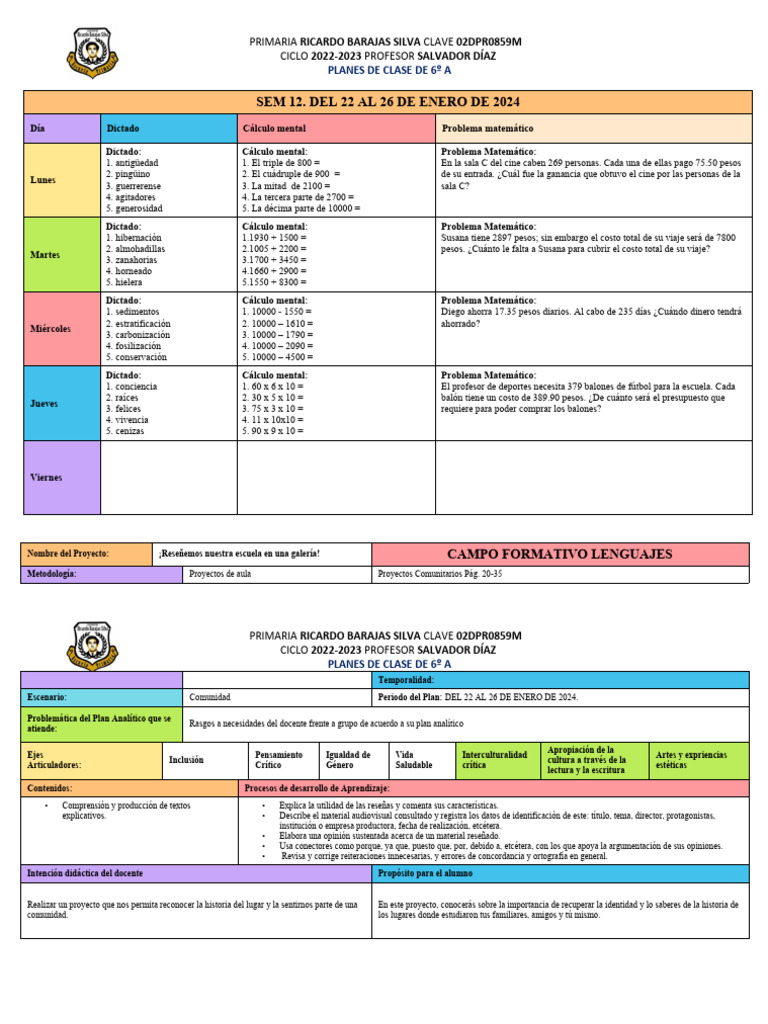 6°? S12 Plan Proyecto Darukel 22-26 Ene | PDF | Evaluación | Infección transmitida sexualmente