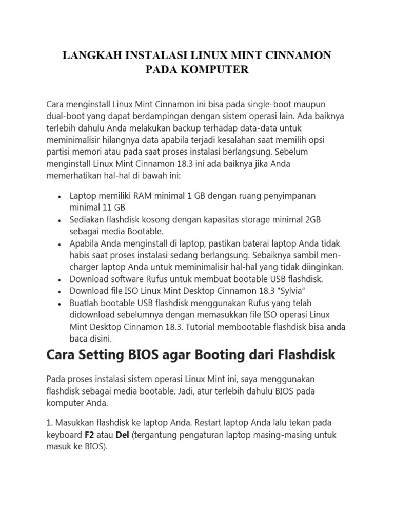 LANGKAH INSTALASI LINUX MINT CINNAMON PADA KOMPUTER Oleh Muhammad Najib ...