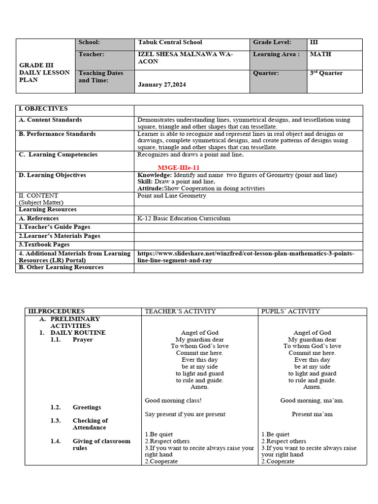 DLP-Math Geometry (Point, Line) 3 Final | PDF | Teachers | Learning