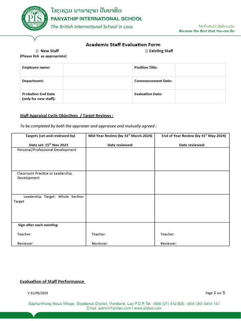Academic Staff Evaluation Form Template | PDF | Leadership | Teachers