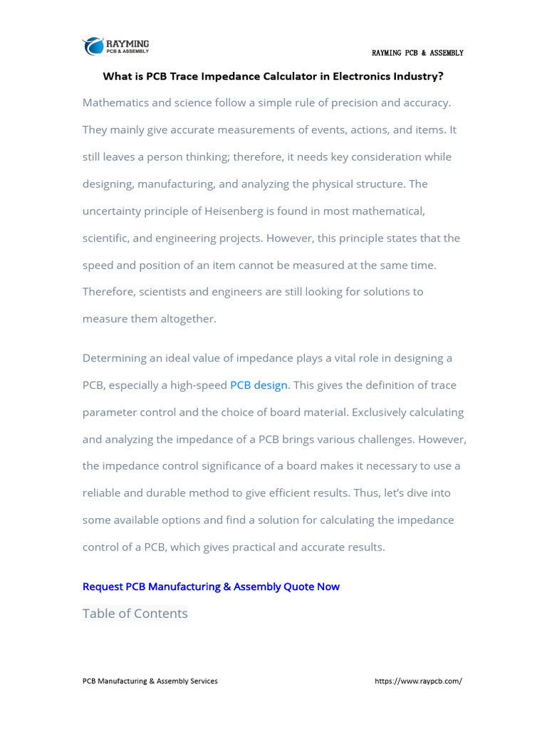 What Is Pcb Trace Impedance Calculator In Electronics Industry Pdf