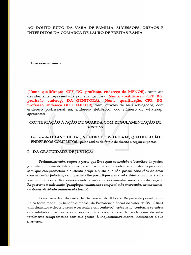 Modelo de Contestacao A Acao de Guarda | PDF Modelo de Contestacao A Acao de Guarda | PDF