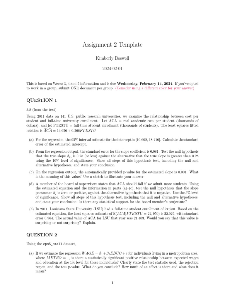 Assignment 2 | PDF | Errors And Residuals | Regression Analysis