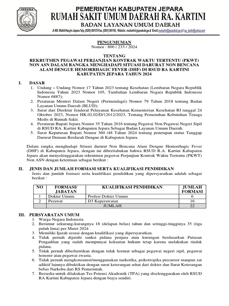 Rekrutmen Pegawai PKWT Rsud Ra Kartini 2024 | PDF | Hukum | Pengembangan Diri