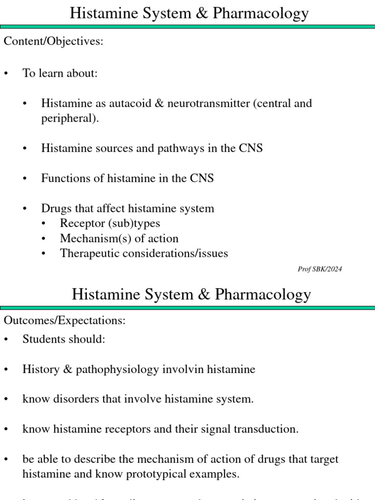 Histamine Pharmacology 2024 | PDF | Inflammation | Serotonin