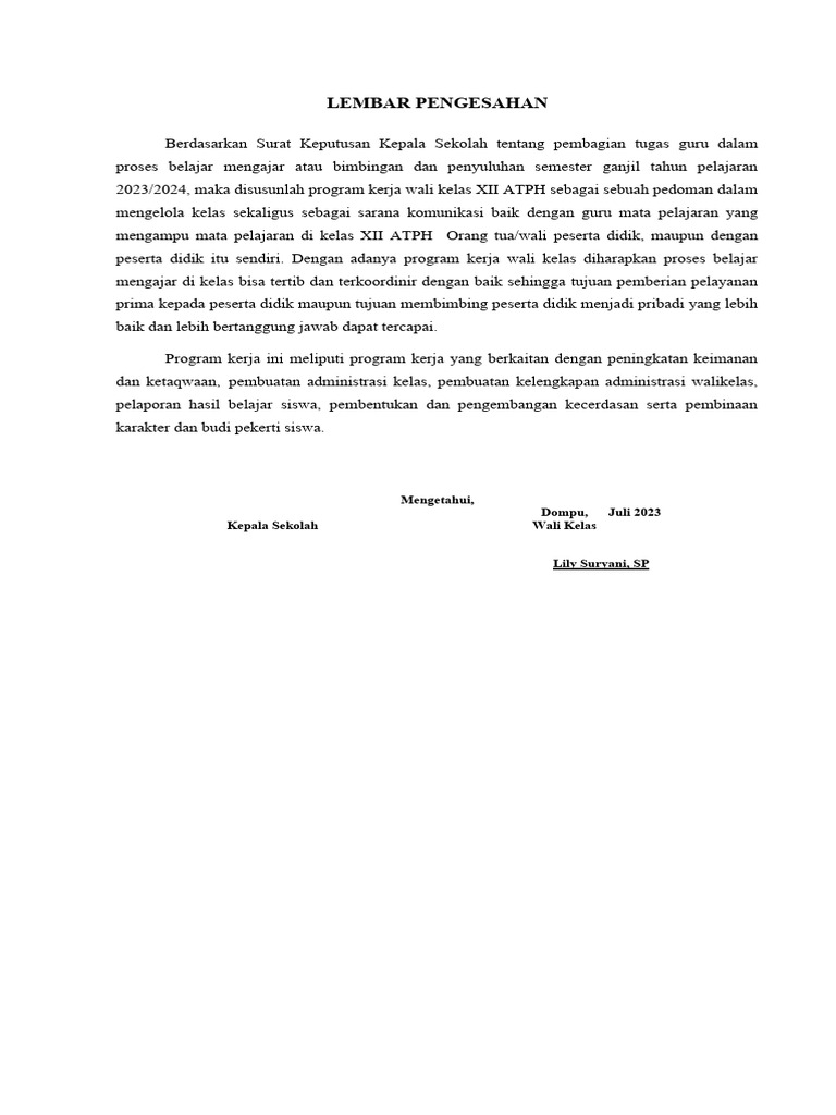 Program Kerja Wali Kelas Xii Atph | PDF