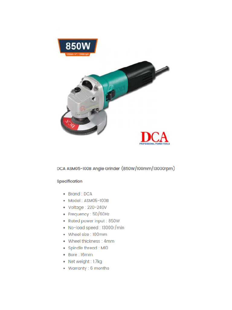 DCA ASM05-100B Angle Grinder | PDF