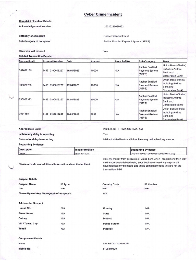 Cyber Crime Report AEPS | PDF