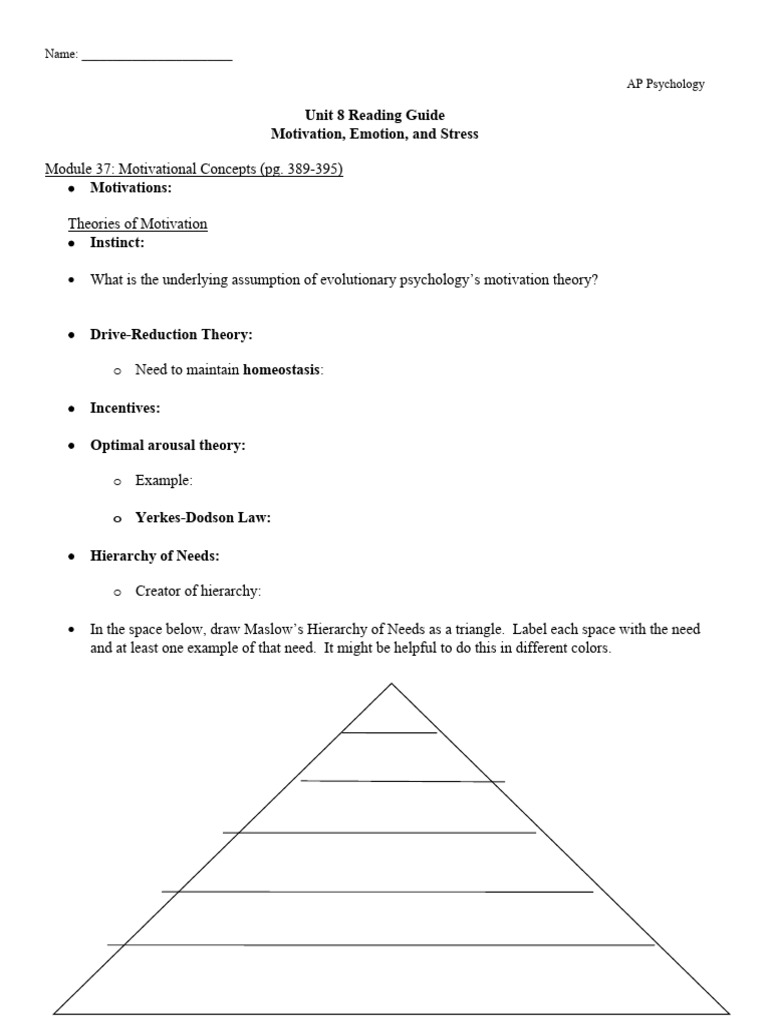 Motivation Emotion Stress Reading Guide | PDF | Motivational | Motivation