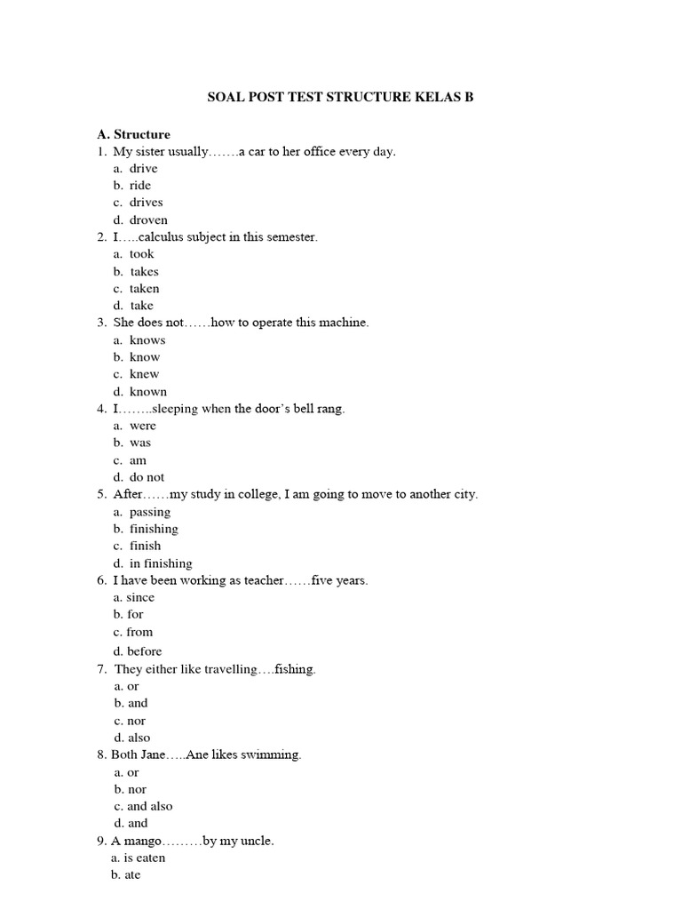 Post Test Structure Kelas B | PDF