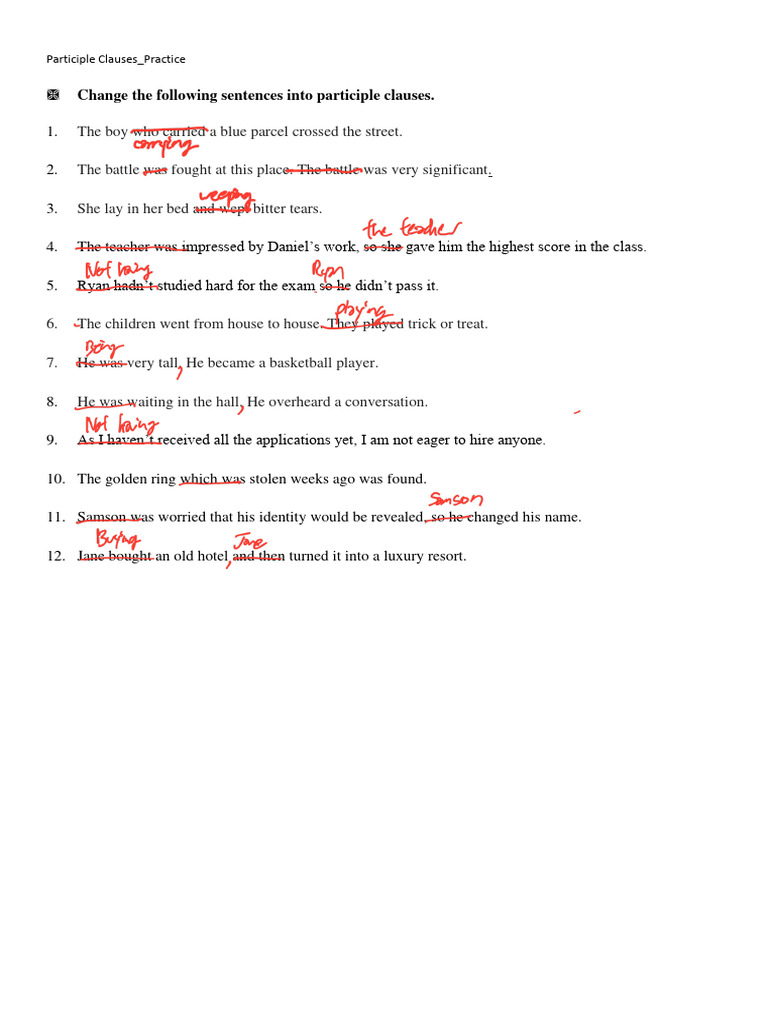 F4 Participle Clauses Exercise 2 | PDF