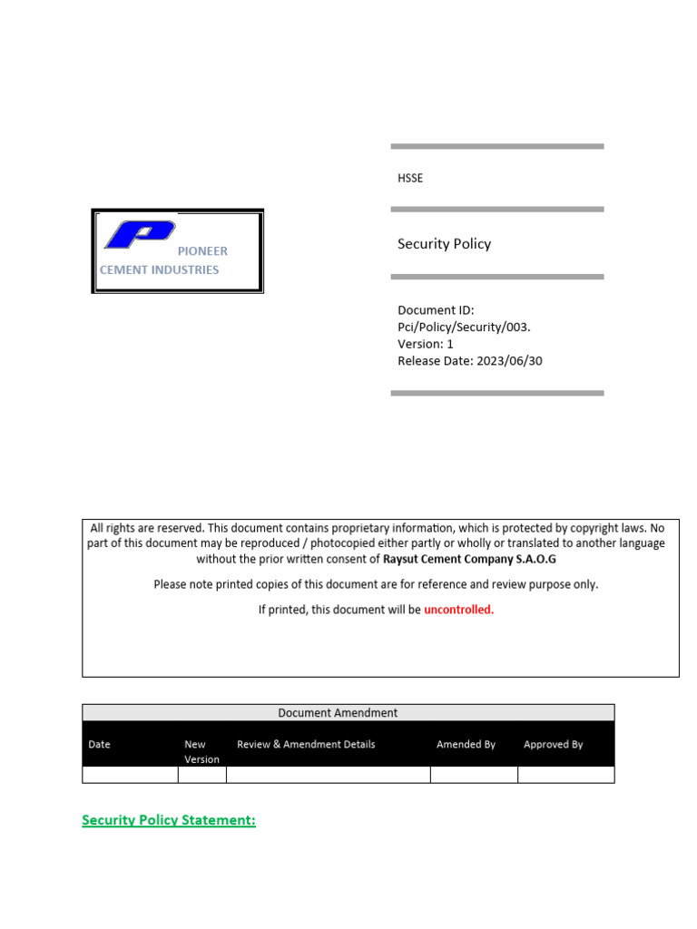 Security Policy | PDF | Information Security | Security Guard