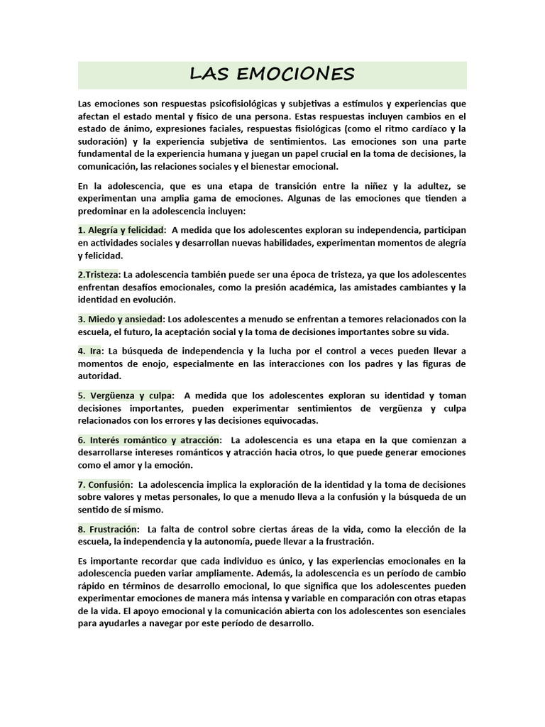 Las Emociones Pdf Las Emociones Adolescencia