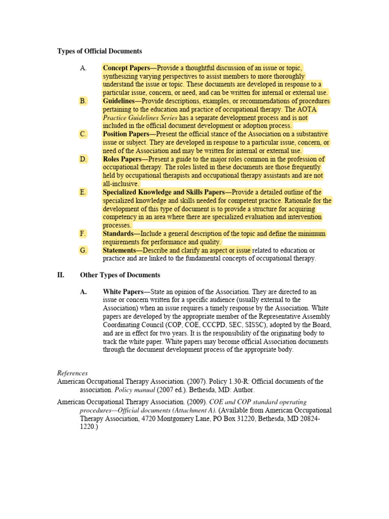 Types of Official Documents 2010 | PDF | Occupational Therapy