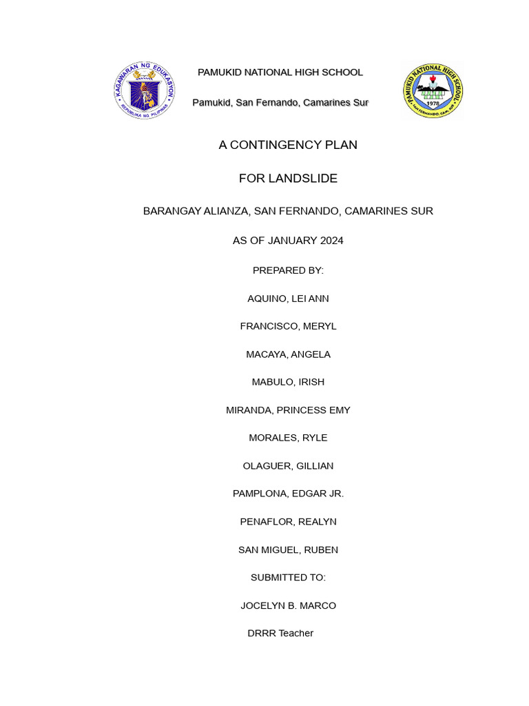 DRRR Contingency Plan | PDF | Landslide | Risk