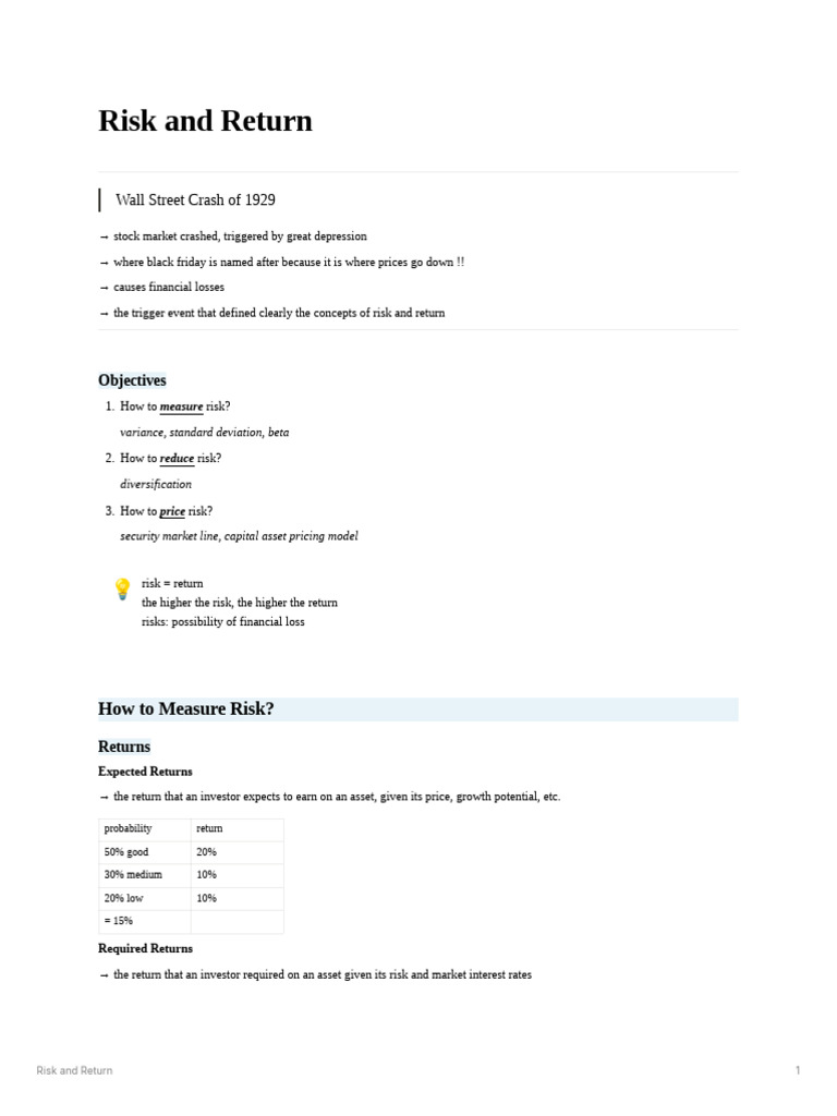 Risk and Return | PDF | Financial Risk | Capital Asset Pricing Model