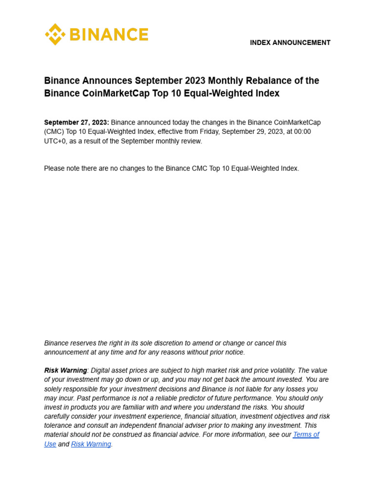 Binance Announces September 2023 Monthly Rebalance of The Binance ...