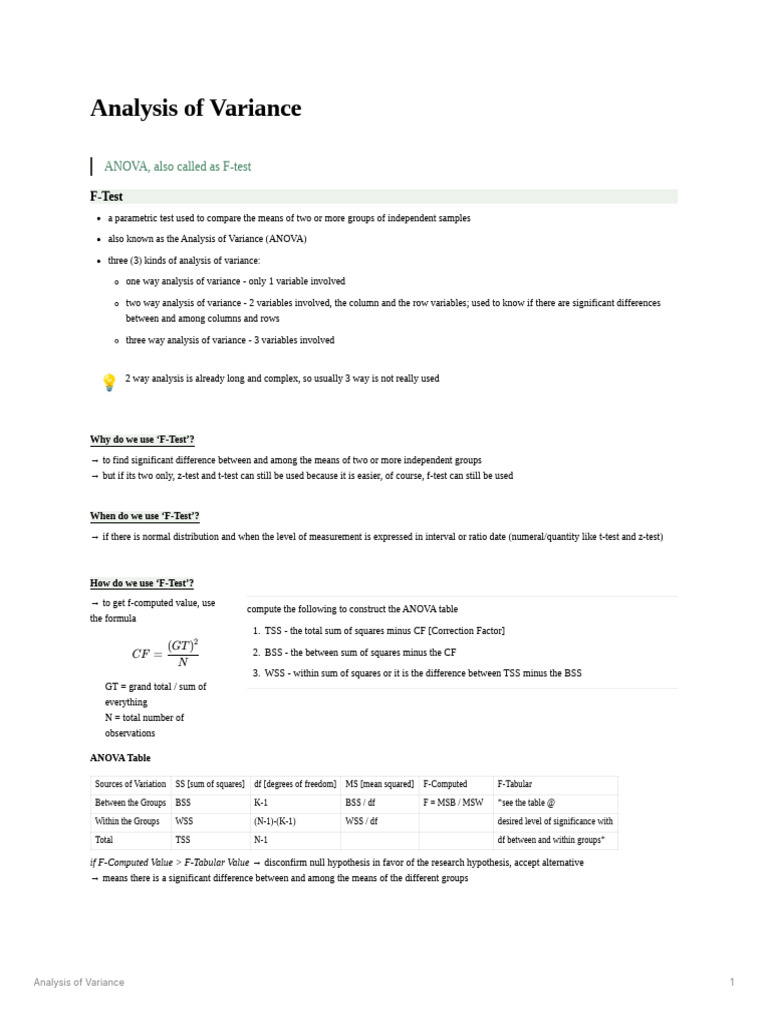 Analysis of Variance | PDF | Analysis Of Variance | F Test