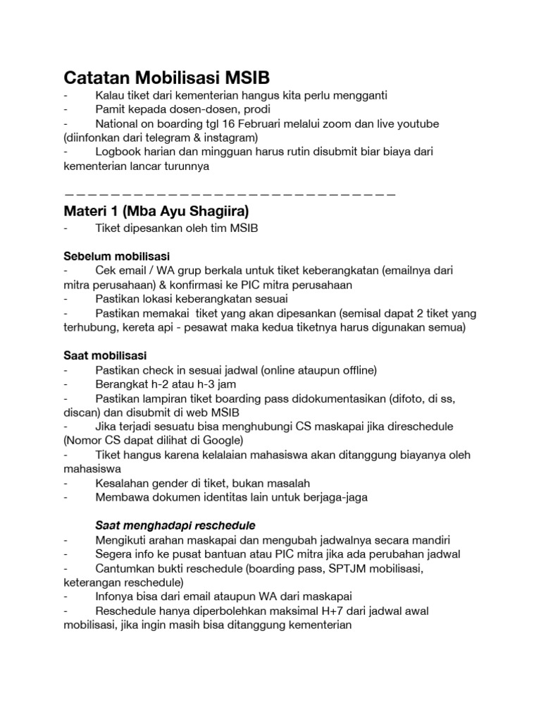 Catatan Mobilisasi MSIB | PDF