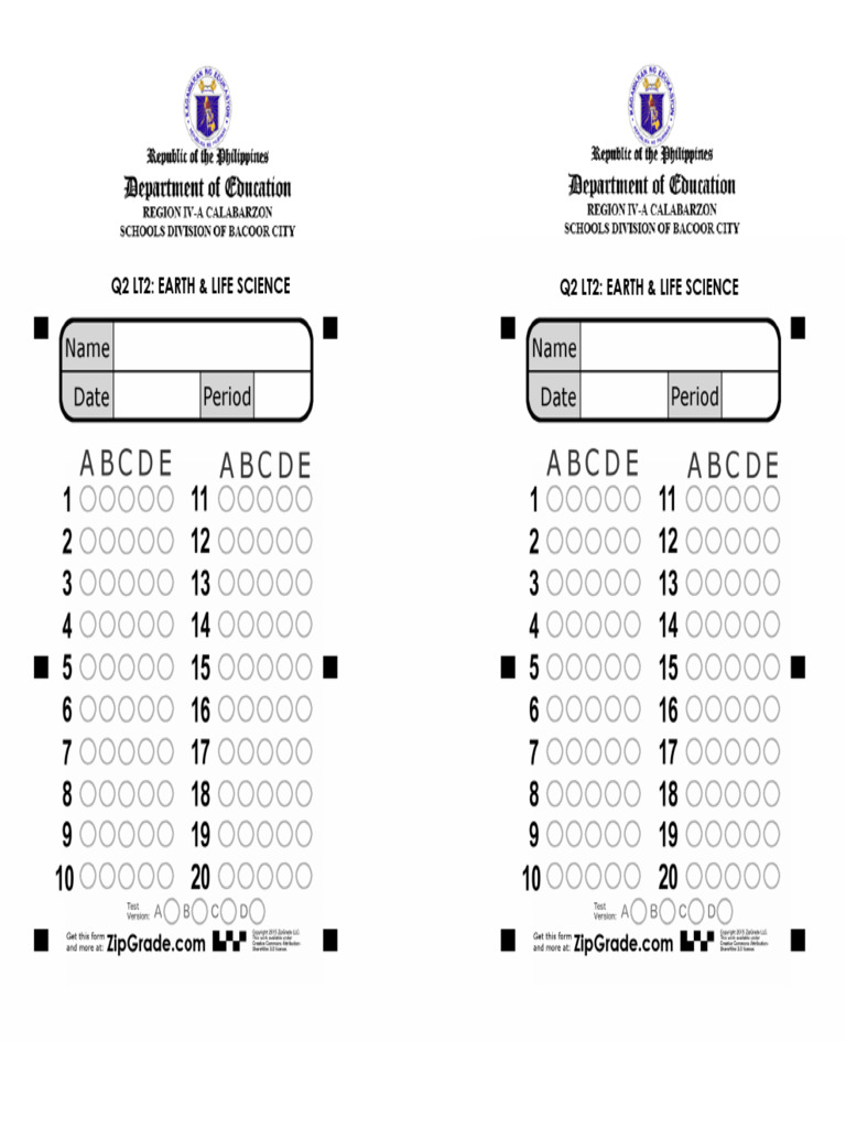 20 Items Answer Sheet Zipgrade | PDF
