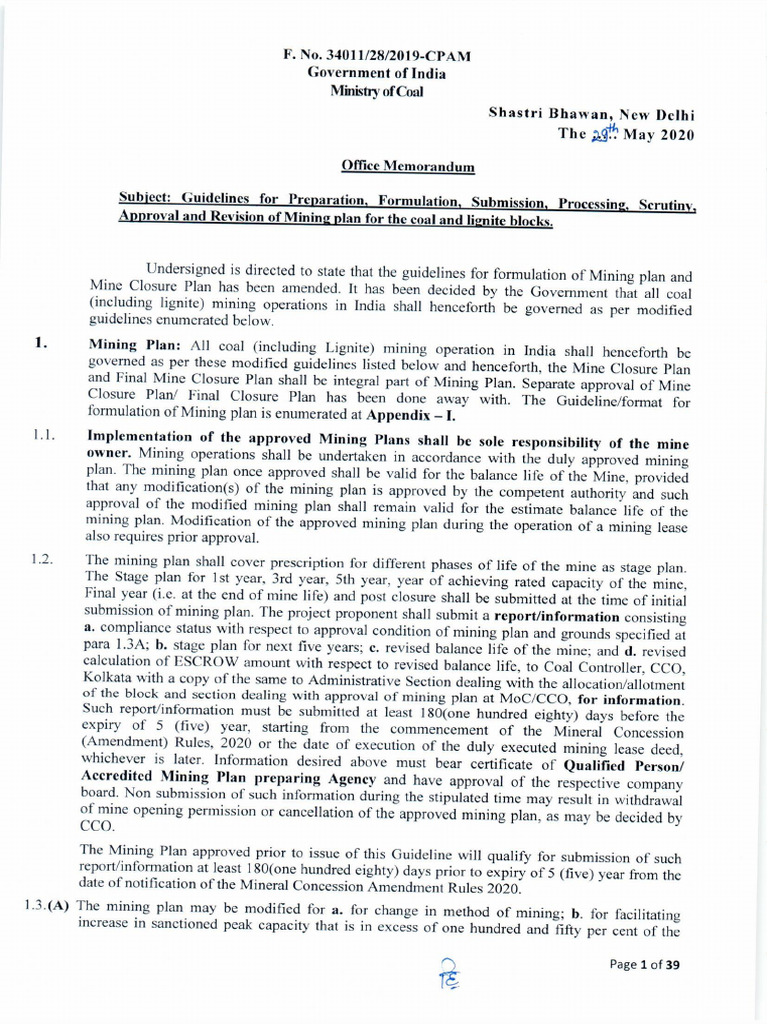 Guidelines For Preparation Submission Approval and Revision of Mining ...