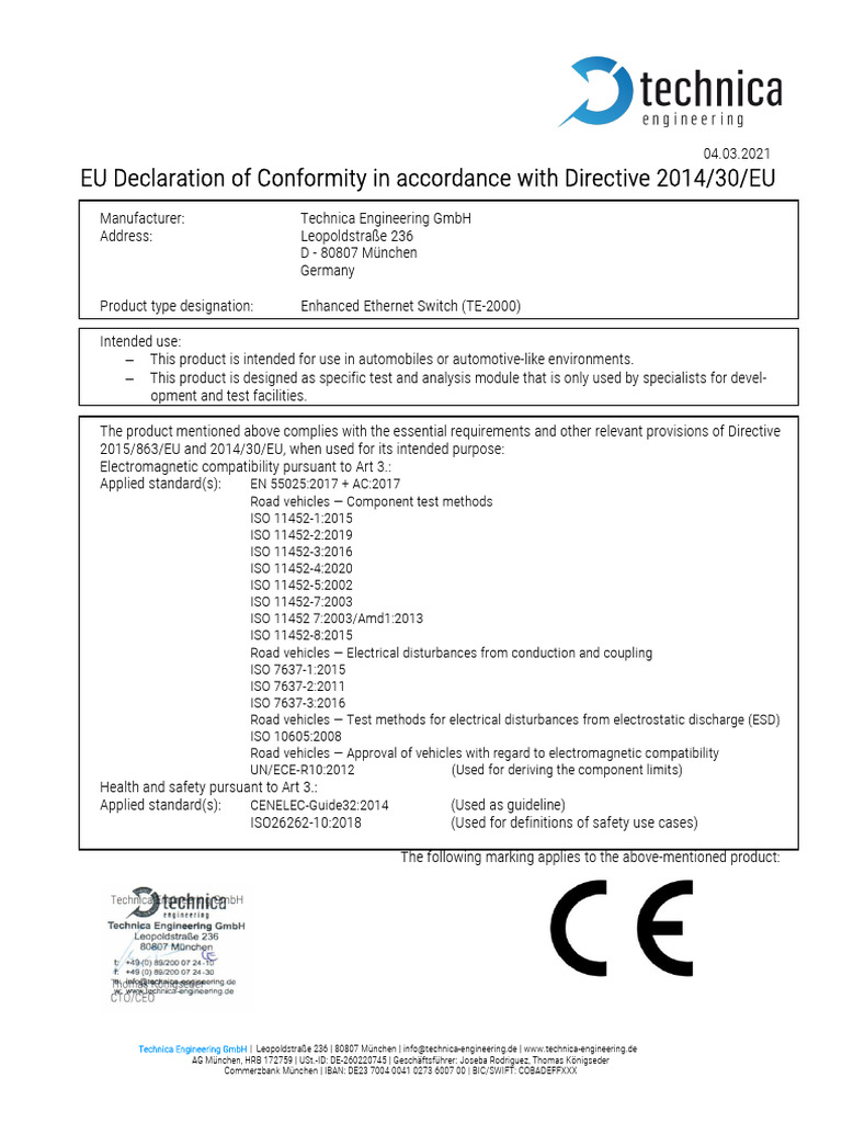 Te 2000 Eu Declaration of Conformity | PDF