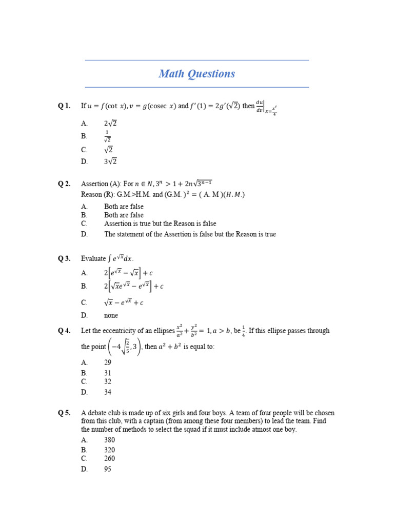 Math Questions | PDF