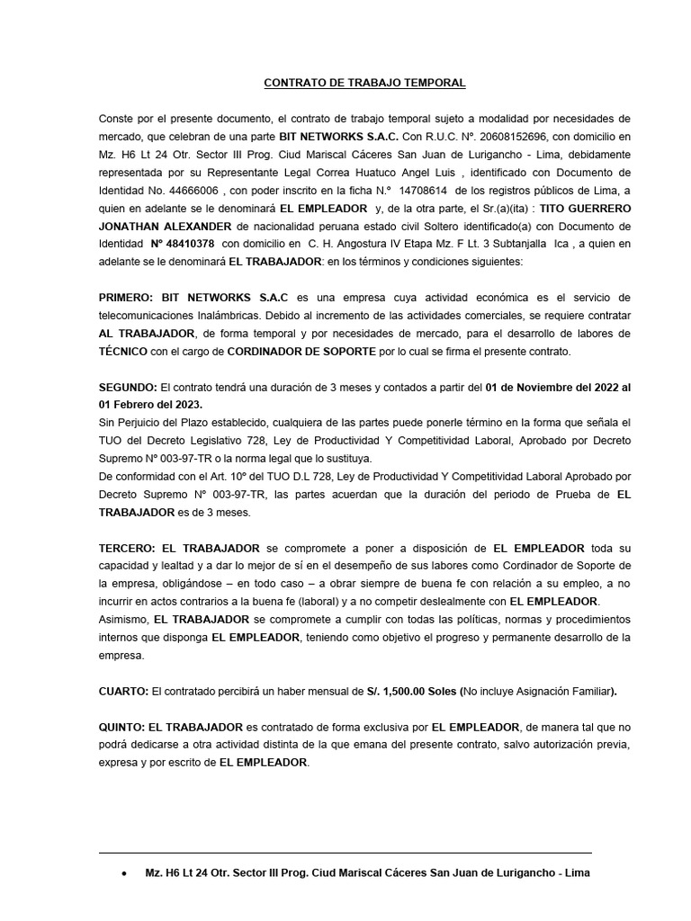 Modelo de Contrato | PDF | Derecho laboral | Economias