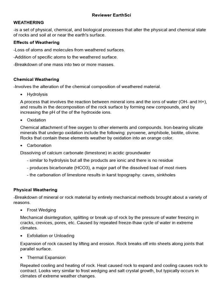 Reviewer EarthSci Q2 | PDF | Weathering | Plate Tectonics