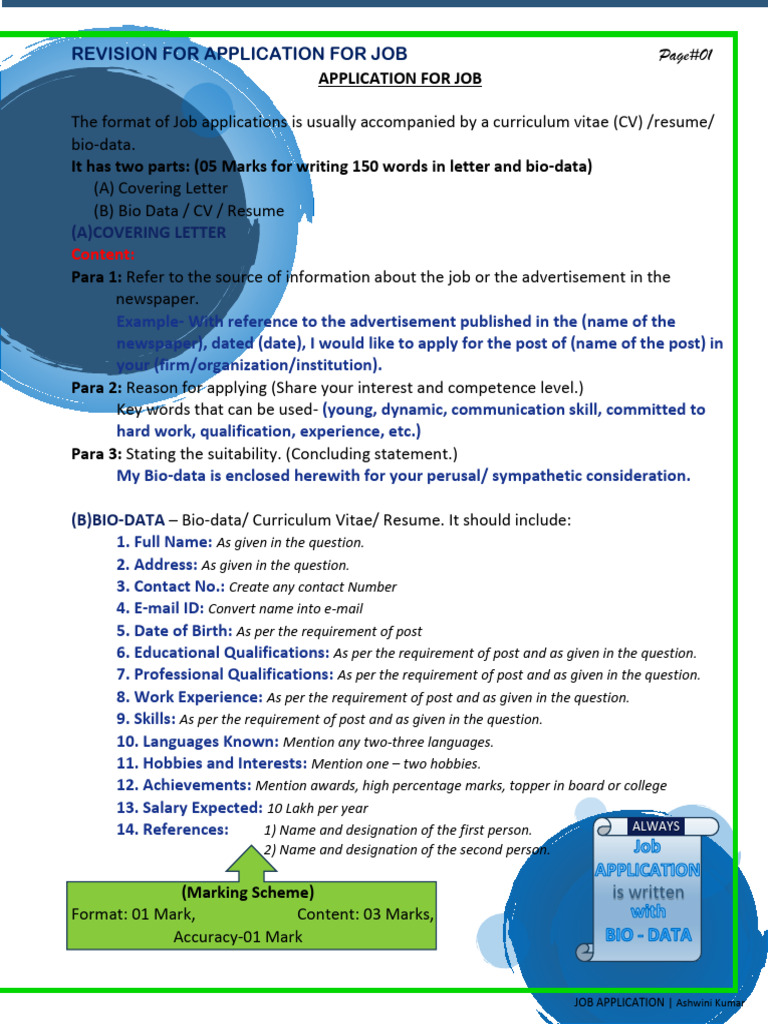 JOB APPLICATION Class 12 | PDF | Résumé