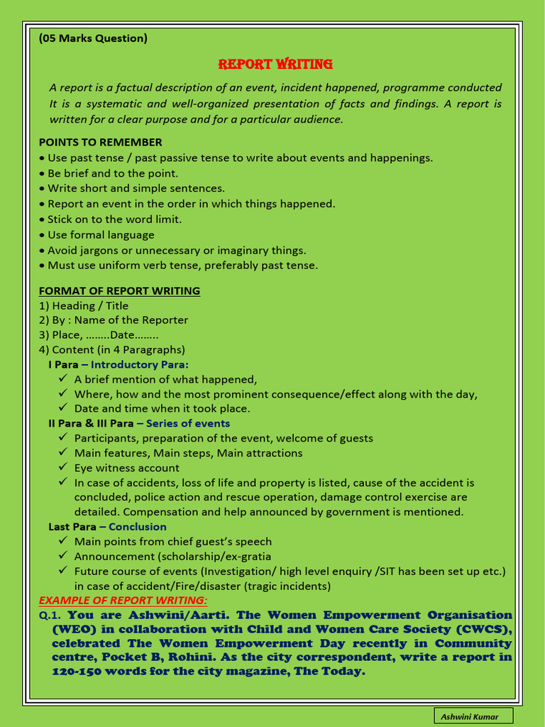 Report Writing Class 12 English | PDF