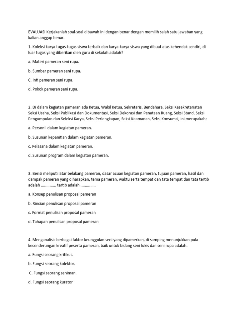 Soal Evaluasai Pameran Kelas 9 | PDF | Gaya Hidup