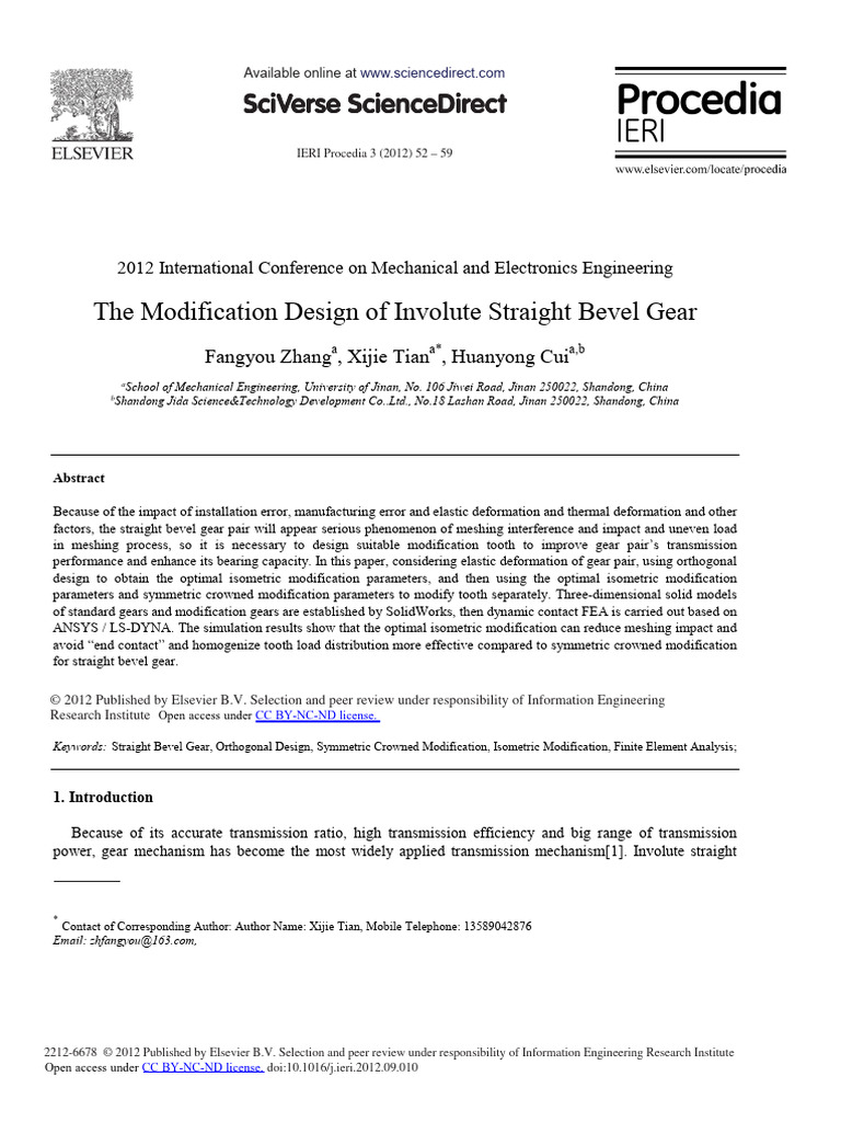 The Modification Design of Involute Straight Bevel Gear - 2012 - IERI Procedia | Download Free ...