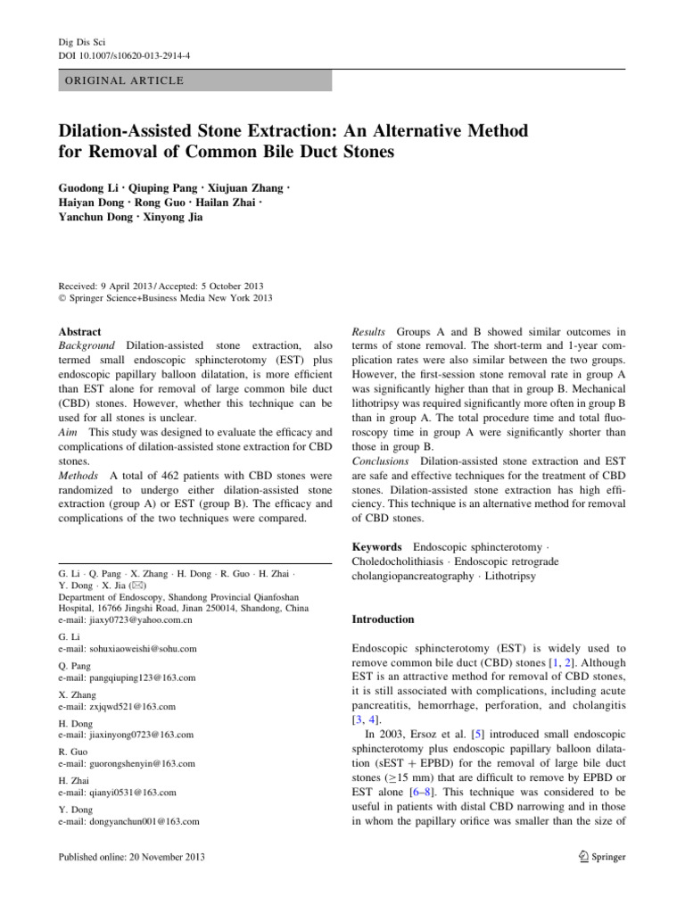 Dilation-Assisted CBD Stone Removal | PDF