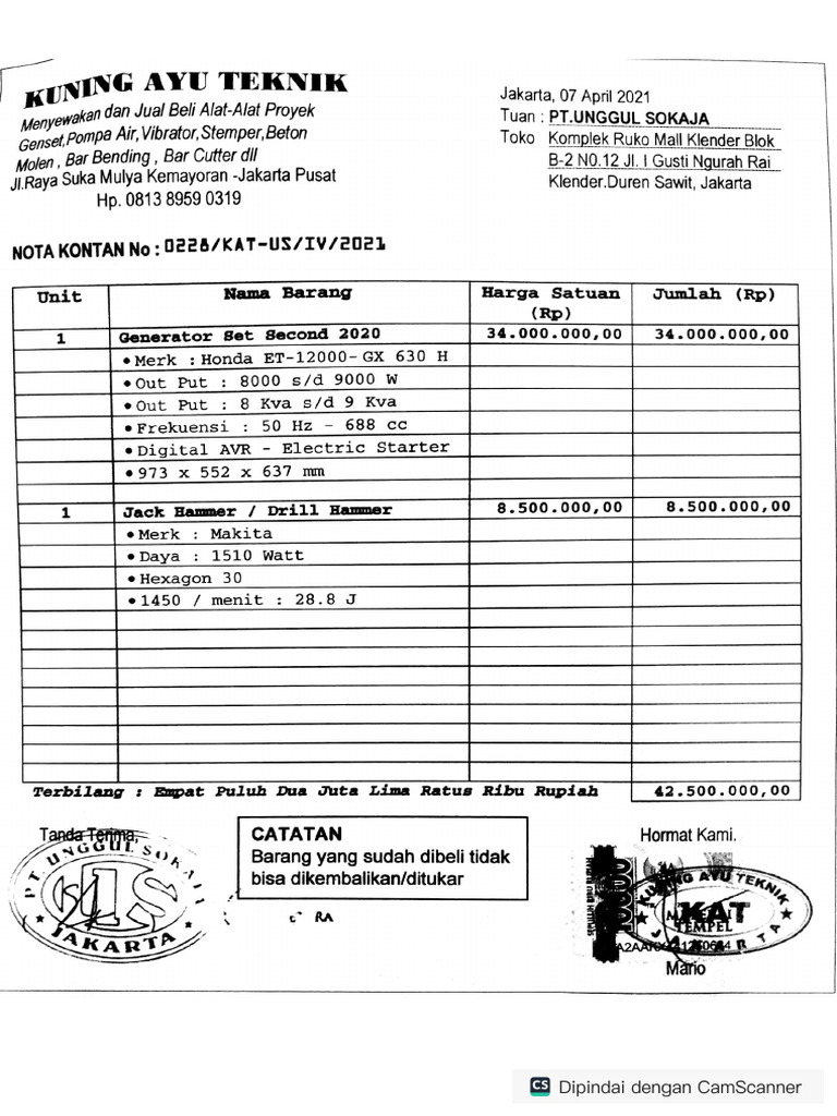 Nota Genset | PDF