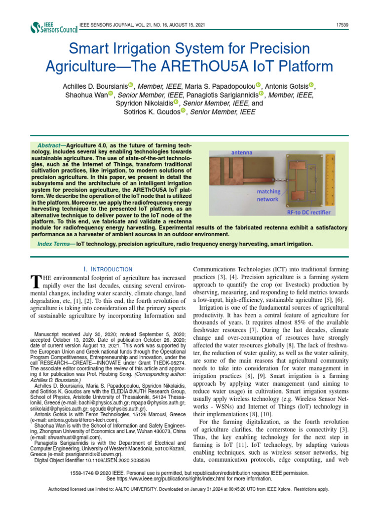 Smart Irrigation System For Precision AgricultureThe AREThOU5A IoT ...