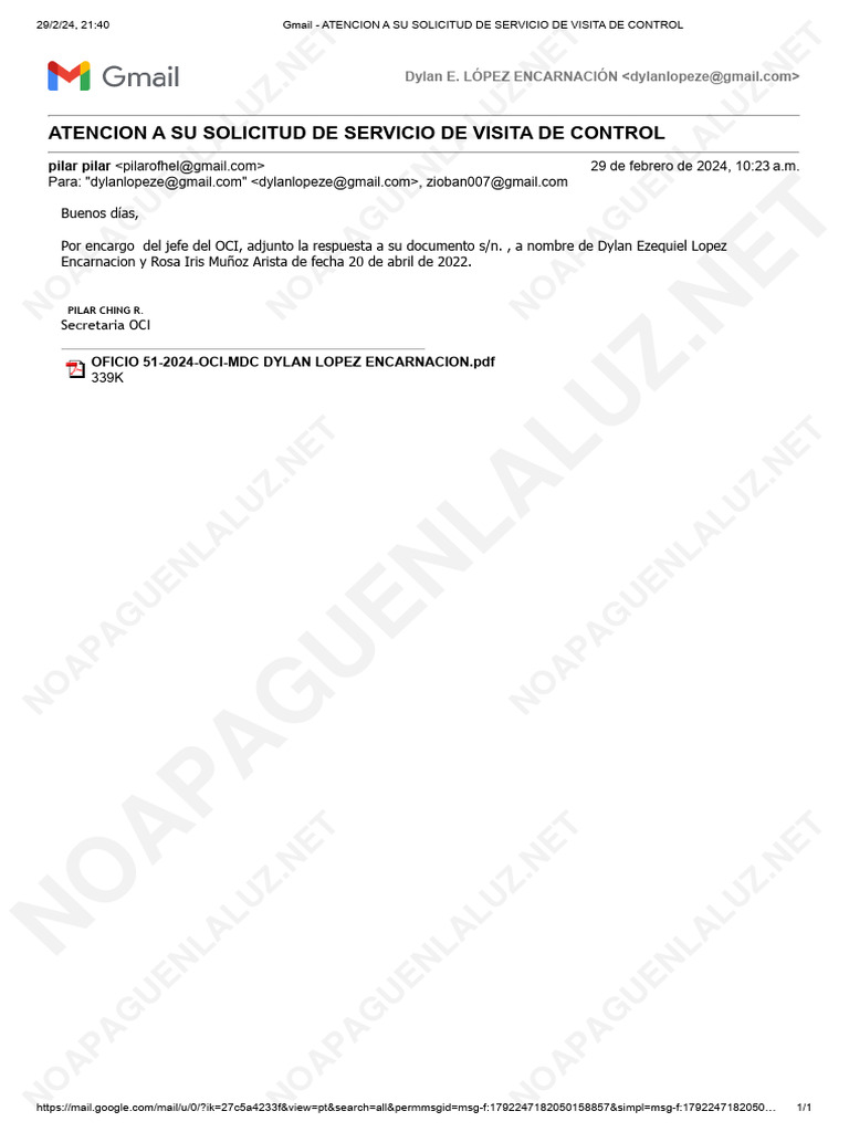 Gmail 29 FEB 2024 10:23 Hrs. OFICIO N.° 051-2024-OCI/MDC, INFORME y Más. 85p | PDF