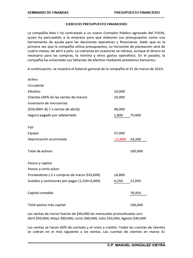 Presupuesto Financiero | PDF | Presupuesto | Contabilidad