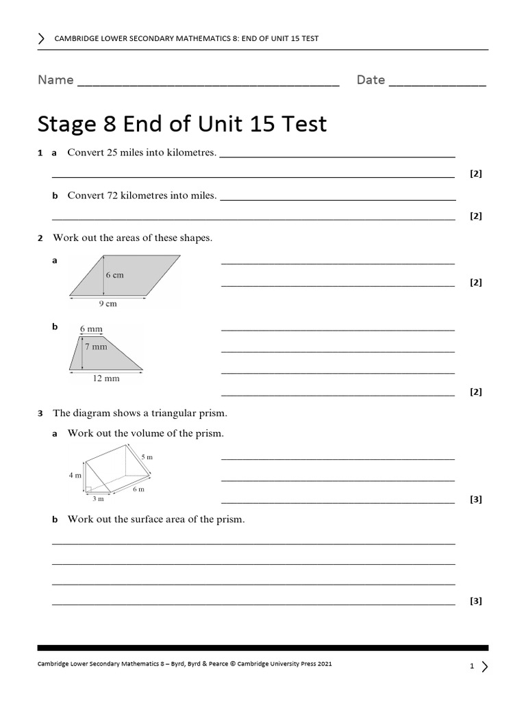 Stage 8 End of Unit 15 Test | Download Free PDF | Geometric Shapes ...