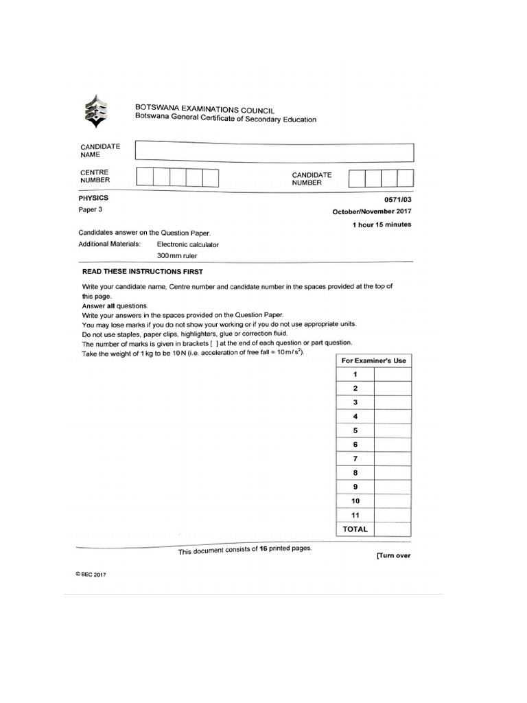 Bgcse Physics 2017 Paper 3 | PDF