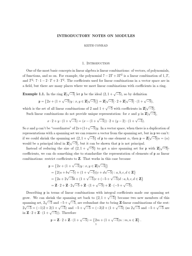Moduleintro | PDF | Module (Mathematics) | Basis (Linear Algebra)