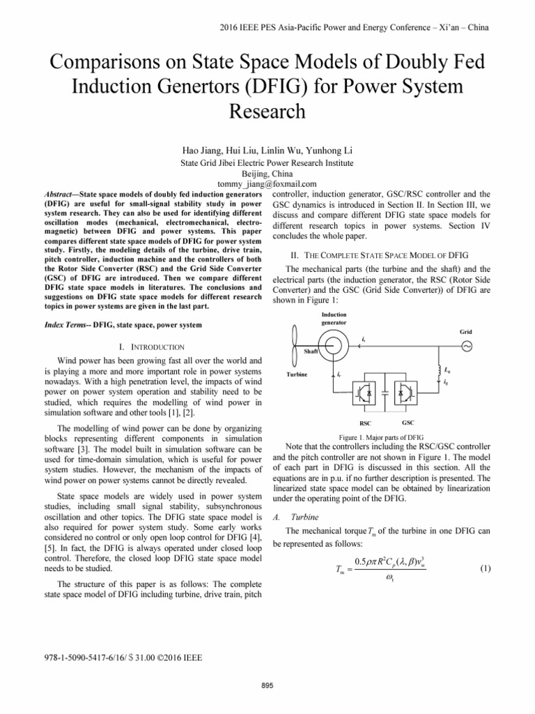 Dfig State Space Model Pdf Electric Generator Electrical Engineering