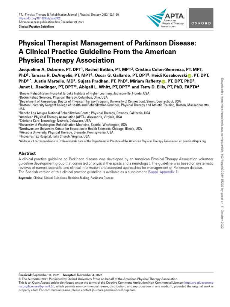 Physical Therapist Management of Parkinson Disease - A Clinical ...