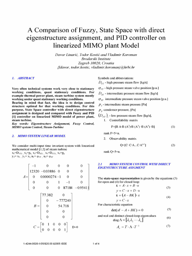 State Space Mimo Plant | PDF | Eigenvalues And Eigenvectors | Control Theory