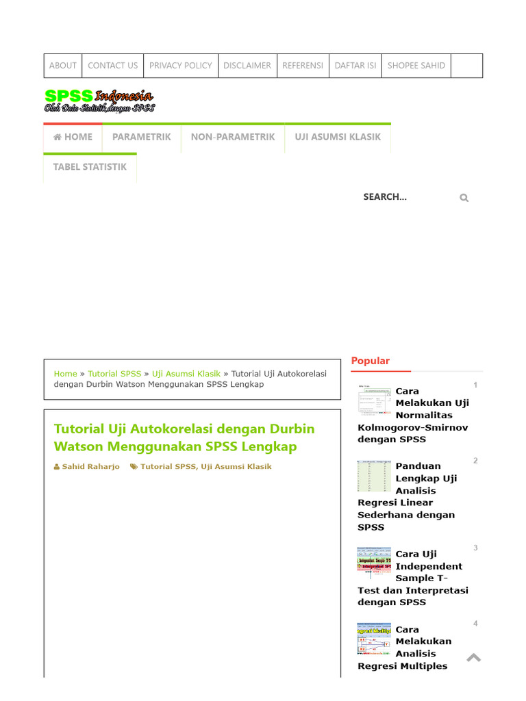 Uji Autokorelasi Durbin Watson SPSS | PDF