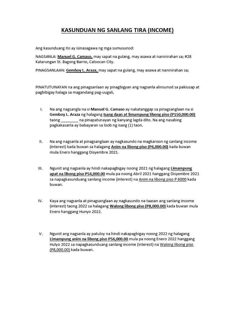 Kasunduan NG Sanlang Tira | PDF